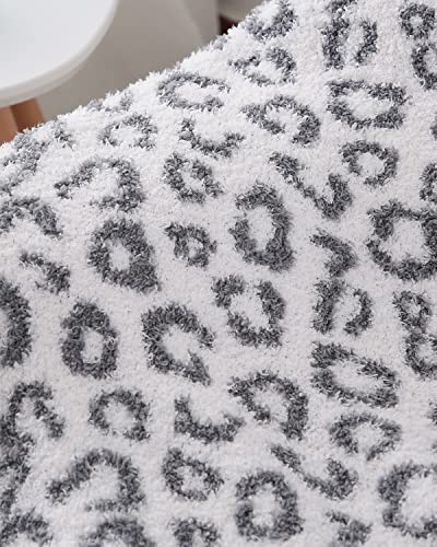 Panku Super Soft Leopard Throw Blanket, Cozy Warm Cheetah Fleece Blankets for Couch and Sofa, Knit Reversiable Luxury Fluffy Blanket Throw Light Grey 50x60 Inches