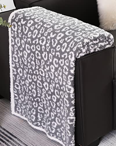 Panku Super Soft Leopard Throw Blanket, Cozy Warm Cheetah Fleece Blankets for Couch and Sofa, Knit Reversiable Luxury Fluffy Blanket Throw Light Grey 50x60 Inches