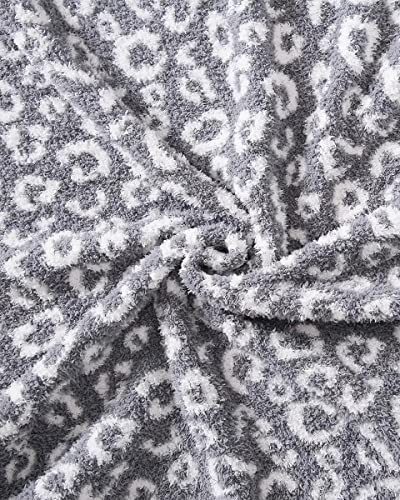 Panku Super Soft Leopard Throw Blanket, Cozy Warm Cheetah Fleece Blankets for Couch and Sofa, Knit Reversiable Luxury Fluffy Blanket Throw Light Grey 50x60 Inches