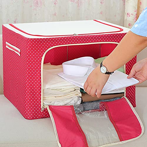 Clothes Storage Bins Boxes, 72L Large Oxford Cloth Steel Frame Organizers Bag with Clear Window, Sturdy Zipper, Reinforced Handle for Bedding, Blankets, Bedding, Pillow, Seasonal Clothing, Comforter