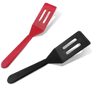 dland 2 pcs mini spatula serving spatula flexible nonstick silicone heat-resistant cookie spatula slotted spatula for flip egg in small frying pan cookie batter cookware cooking baking(red and black)