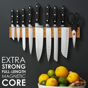 LARHN Magnetic Knife Holder for Wall with Extra Strong Magnet - 16 Inch - Knife Magnetic Strip in Bamboo for Knives, Utensils and Tools