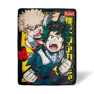 my hero academia izuku midoriya & katsuki bakugo plush throw blanket | super soft fleece blanket, cozy sherpa cover for sofa and bed, home decor room essentials | anime manga gifts | 45 x 60 inches