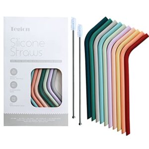 Tegion Reusable Thin Short 6.7" Cute Silicone Bendy Straws for Toddlers&Kids&Baby,6 10 12 oz Wine/Yeti Tumbler, Coffee/Cocktail Mug,Soda Cans,Take n toss Cup/BPA FREE-Small Flexible with Brushes