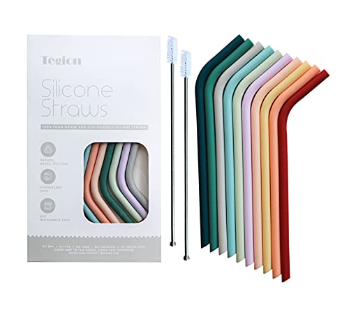 Tegion Reusable Thin Short 6.7" Cute Silicone Bendy Straws for Toddlers&Kids&Baby,6 10 12 oz Wine/Yeti Tumbler, Coffee/Cocktail Mug,Soda Cans,Take n toss Cup/BPA FREE-Small Flexible with Brushes