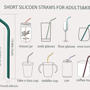 Tegion Reusable Thin Short 6.7" Cute Silicone Bendy Straws for Toddlers&Kids&Baby,6 10 12 oz Wine/Yeti Tumbler, Coffee/Cocktail Mug,Soda Cans,Take n toss Cup/BPA FREE-Small Flexible with Brushes