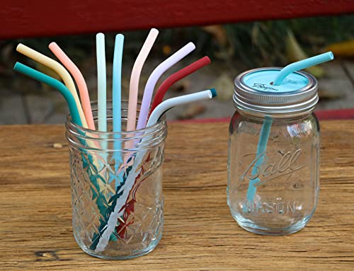 Tegion Reusable Thin Short 6.7" Cute Silicone Bendy Straws for Toddlers&Kids&Baby,6 10 12 oz Wine/Yeti Tumbler, Coffee/Cocktail Mug,Soda Cans,Take n toss Cup/BPA FREE-Small Flexible with Brushes