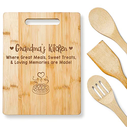 KITCHENVOY Grandma's Kitchen Bamboo Cutting Board - Birthday Gifts for Grandma from Grandchildren - Mothers Day Gifts for Grandmother, Best Grandma Cutting Board, Nanas Kitchen Board with Utensil