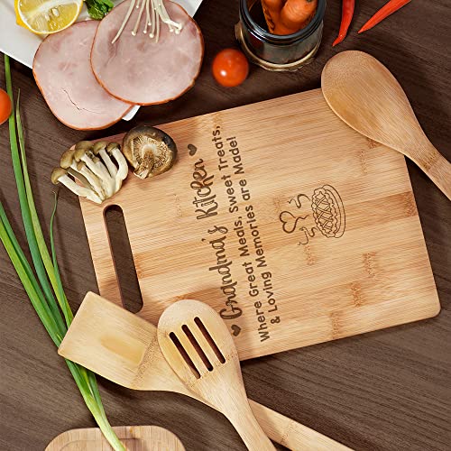 KITCHENVOY Grandma's Kitchen Bamboo Cutting Board - Birthday Gifts for Grandma from Grandchildren - Mothers Day Gifts for Grandmother, Best Grandma Cutting Board, Nanas Kitchen Board with Utensil