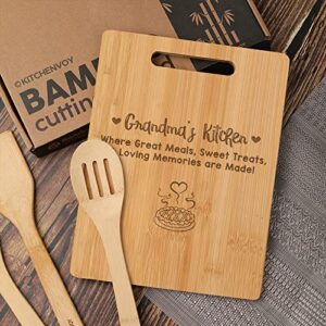 KITCHENVOY Grandma's Kitchen Bamboo Cutting Board - Birthday Gifts for Grandma from Grandchildren - Mothers Day Gifts for Grandmother, Best Grandma Cutting Board, Nanas Kitchen Board with Utensil