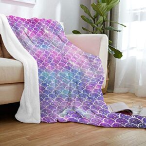 Ultra Soft Flannel Fleece Bed Blanket Charming Mermaid Fish Scale Throw Blanket All Season Warm Fuzzy Light Weight Cozy Plush Blankets for Living Room/Bedroom 40 x 50 inches