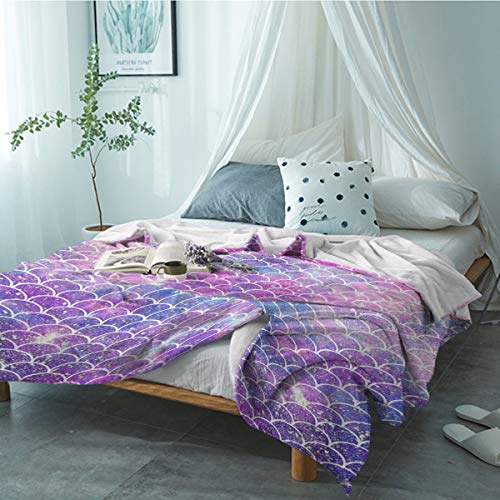 Ultra Soft Flannel Fleece Bed Blanket Charming Mermaid Fish Scale Throw Blanket All Season Warm Fuzzy Light Weight Cozy Plush Blankets for Living Room/Bedroom 40 x 50 inches