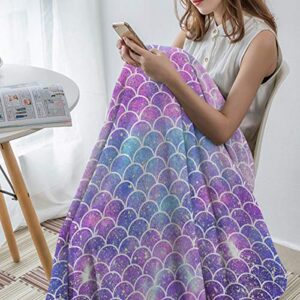 Ultra Soft Flannel Fleece Bed Blanket Charming Mermaid Fish Scale Throw Blanket All Season Warm Fuzzy Light Weight Cozy Plush Blankets for Living Room/Bedroom 40 x 50 inches