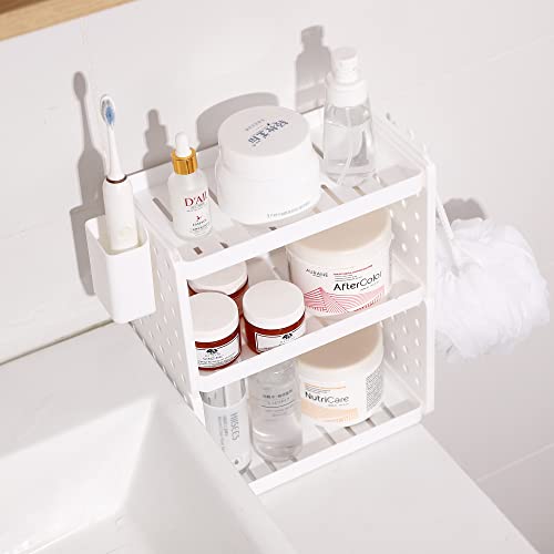 RED SECRET R Bathroom Organizer Countertop Makeup Storage Organizer for Vanity, Bathroom Counter Shelf, Skin Care Cosmetic Organizer Countertop with Toiletries Basket & Hook