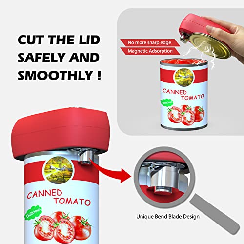 Rechargeable Can Opener, Vcwtty No Sharp Edge Electric Can Opener, Open Your Cans with A Simple Push of Button, Food-Safe, Kitchen Gifts for Arthritis and Seniors (Red)