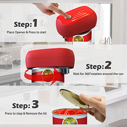 Rechargeable Can Opener, Vcwtty No Sharp Edge Electric Can Opener, Open Your Cans with A Simple Push of Button, Food-Safe, Kitchen Gifts for Arthritis and Seniors (Red)