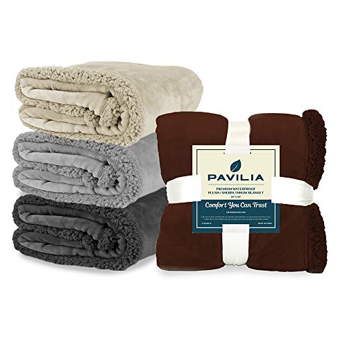 PAVILIA Waterproof Blanket for Couch, Sofa | Waterproof Dog Blanket for Large Dog, Puppy, Cat | Pet Blanket Protector | Plush Soft Warm Fuzzy Sherpa Blanket Bed Throw, Dark Grey, 60x80