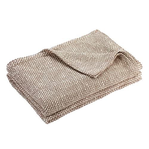 Nate Home by Nate Berkus 100% Cotton Basket Weave Two-Tone Bed Blanket | Breathable, All-Season Throw, Decoration for Bedding from mDesign - King, Sandstone (Taupe)