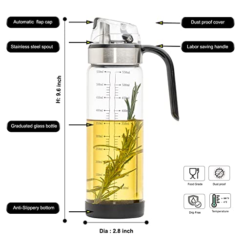 CHEFTOON Olive Oil Dispenser Bottle, Auto Flip Oil bottles for kitchen, 18 OZ Olive Oil Dispenser with Leakproof Cap, Easy Clean Oil and vinegar dispenser set of 2