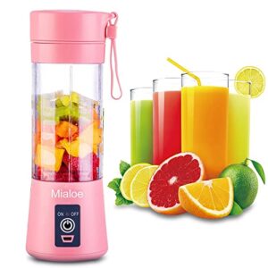 portable blender, personal size eletric usb juicer cup, fruit, smoothie, baby food mixing machine magnetic secure switch 380ml (pink)