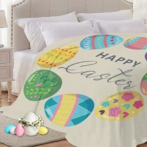 FJPT Happy Easter Colorful Eggs Throw Blanket Flannel Fleece Spring Cute Blankets Soft Cozy Fuzzy Warm for Living Room Sofa Couch Bedroom (50" x 60")