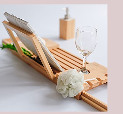 GANFANREN Extendable Bathtub Tray Shelf Bath Tub Tray Spa Bathtub Book Wine Tablet Holder Bathtub Bathroom Accessories