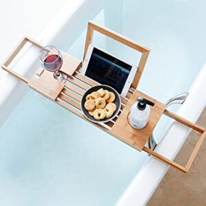 GANFANREN Extendable Bathtub Tray Shelf Bath Tub Tray Spa Bathtub Book Wine Tablet Holder Bathtub Bathroom Accessories