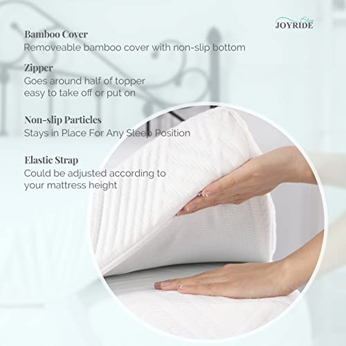 Mattress Topper,3 Inch Gel Memory Foam, Cooling Pad,Ventilation Holes,Removable Bamboo Rayon Cover,Anti-Slip Elastic Straps,CertiPUR-US Certified,by Joyride Sleep(Full Size)