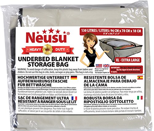 Neusu Underbed Storage Bag for Comforters - Beige, Jumbo XXL, 180 Liters, 49" x 31" x 7"