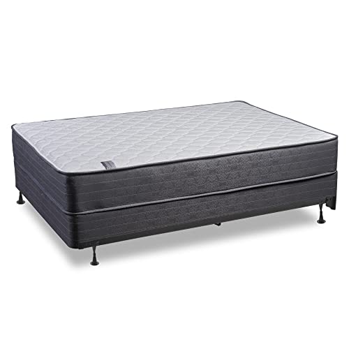 Greaton, 10-Inch Medium Plush Tight top Innerspring Mattress & 8" Wood Box Spring Set with Frame, Full XL