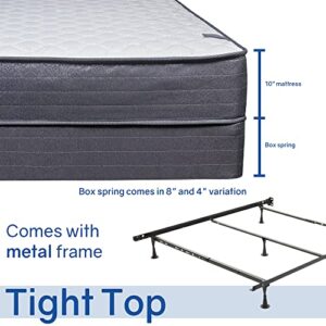 Greaton, 10-Inch Medium Plush Tight top Innerspring Mattress & 8" Wood Box Spring Set with Frame, Full XL