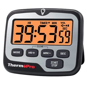 thermopro tm01 kitchen timers for cooking with count up countdown timer, digital timer for kids students with touch backlight, study timers for classroom teacher supplies