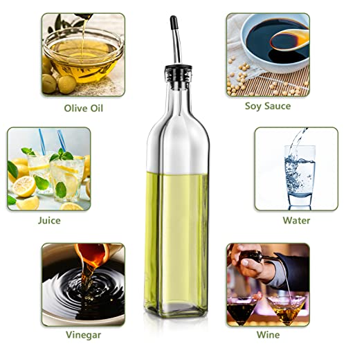 Leaflai Olive Oil Dispenser Bottle, 2 Pcs Glass Olive Oil Dispenser and Vinegar Dispenser Set with 4 Labels,1 Brush and 1 Funnel Oil Bottles for Kitchen (500ml)