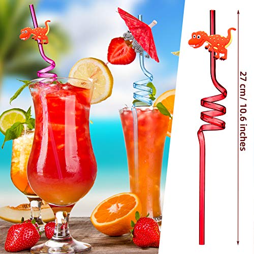 24 Pieces Reusable Dinosaur Straws Plastic Dinosaur Straws for Kids Safari Jungle Dinosaur Theme Straws for Dinosaur Party Decoration Supplies Birthday Party Favors, 8 Styles