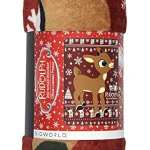 Bioworld Rudolph The Red-Nosed Reindeer Soft Plush Fleece Throw Blanket 45" x 60"