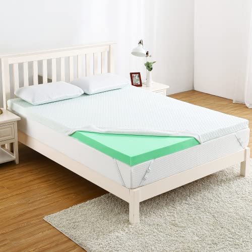 Twin XL Mattress Topper (Twin Extra Long), Homhougo 4 Inch Green Tea Memory Foam Mattress Topper with Zippered Bamboo Cover, Cloud-Like Soft Topper for College Dorm