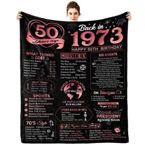 50th birthday gifts for men women,50th birthday decorations for women men,50th birthday gift ideas,great birthday gifts for 50 year old grandparents dad mom back in 1973 blanket rose gold 60x50 inch