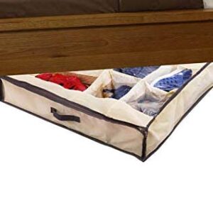 Shonpy 3pcs underbed shoe cloths Organizer 6 Cells Underbed Foldable Closet Organizers,Beige