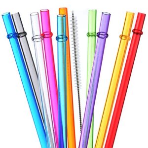 alink 10.5 in long rainbow colored reusable tritan plastic replacement straws for 20 oz 30 oz tumblers, set of 10 with cleaning brush