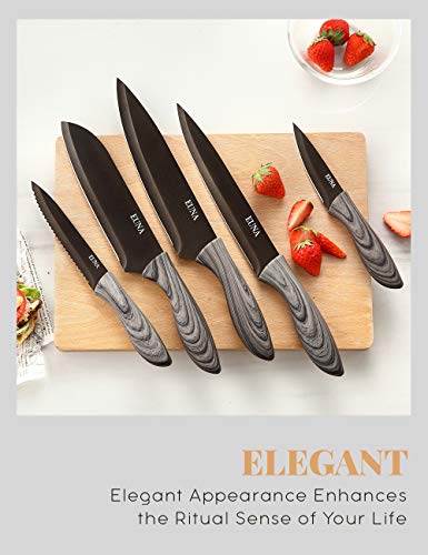 EUNA 5 PCS Kitchen Knife Set with Multiple Sizes, [Ultra-Sharp] Chef Cooking Knives with Sheaths and Gift Box, Chef Knife Set for Professional Multipurpose Cooking with Ergonomic Handle