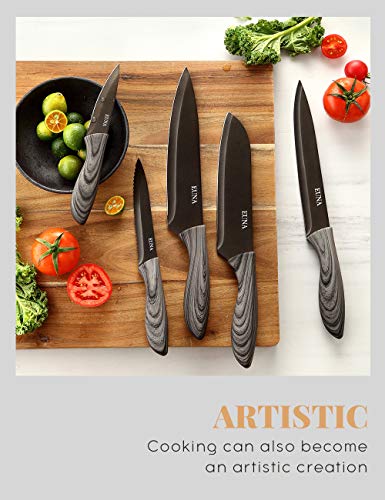 EUNA 5 PCS Kitchen Knife Set with Multiple Sizes, [Ultra-Sharp] Chef Cooking Knives with Sheaths and Gift Box, Chef Knife Set for Professional Multipurpose Cooking with Ergonomic Handle