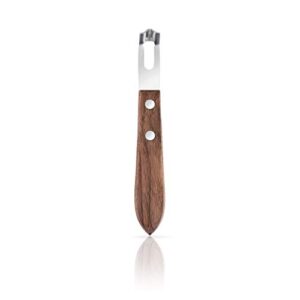 Viski Channel Knife, Cocktail Garnish Citrus Zester, Walnut Wood & Stainless Steel Bar Tool with Rivets, Set of 1, Brown