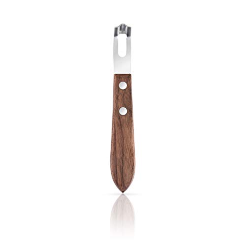 Viski Channel Knife, Cocktail Garnish Citrus Zester, Walnut Wood & Stainless Steel Bar Tool with Rivets, Set of 1, Brown