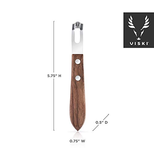 Viski Channel Knife, Cocktail Garnish Citrus Zester, Walnut Wood & Stainless Steel Bar Tool with Rivets, Set of 1, Brown