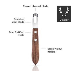 Viski Channel Knife, Cocktail Garnish Citrus Zester, Walnut Wood & Stainless Steel Bar Tool with Rivets, Set of 1, Brown