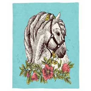 HERBED Fleece Blanket and Microfiber Soft Bed Throws Blanket 39×49inch Bohemian White Horse for Sofa Couch Decorative All Season Warm Living Room/Bedroom Lightweight Blankets