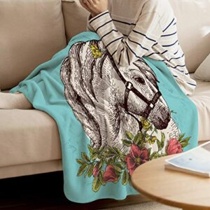 HERBED Fleece Blanket and Microfiber Soft Bed Throws Blanket 39×49inch Bohemian White Horse for Sofa Couch Decorative All Season Warm Living Room/Bedroom Lightweight Blankets