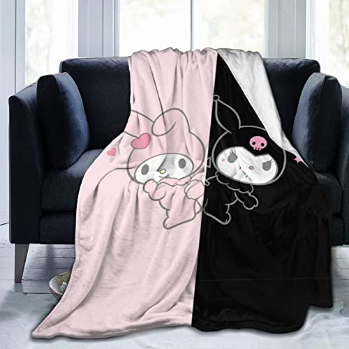 Kuromi and My Melody Flannel Throw Blanket Fringe Lightweight Cozy Ultra Soft Couch Bed Sofa Chair for Kids Boys Girls Adults 80"X60"