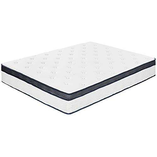 PrimaSleep 12 inch Euro Top Spring Mattress,White,Comfort Layers,Dark Green Piping, (King)