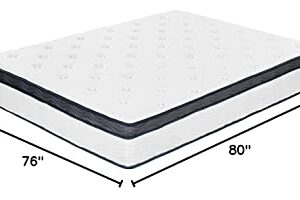 PrimaSleep 12 inch Euro Top Spring Mattress,White,Comfort Layers,Dark Green Piping, (King)